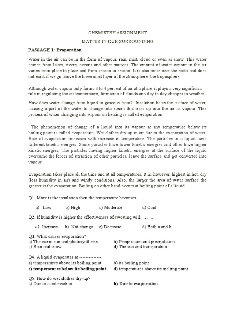 CHEMISTRY Assignment Class 9 CBSE | PDF | Evaporation | Atmosphere Of Earth