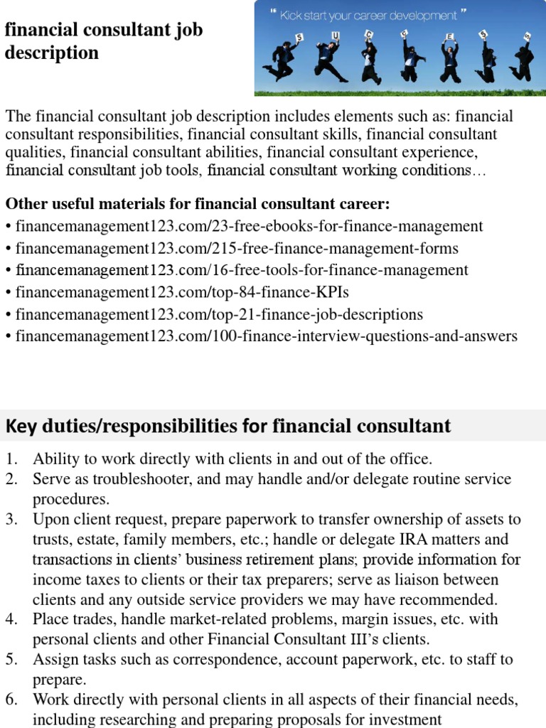 Financial Consultant Job Description | PDF | Consultant | Financial Adviser