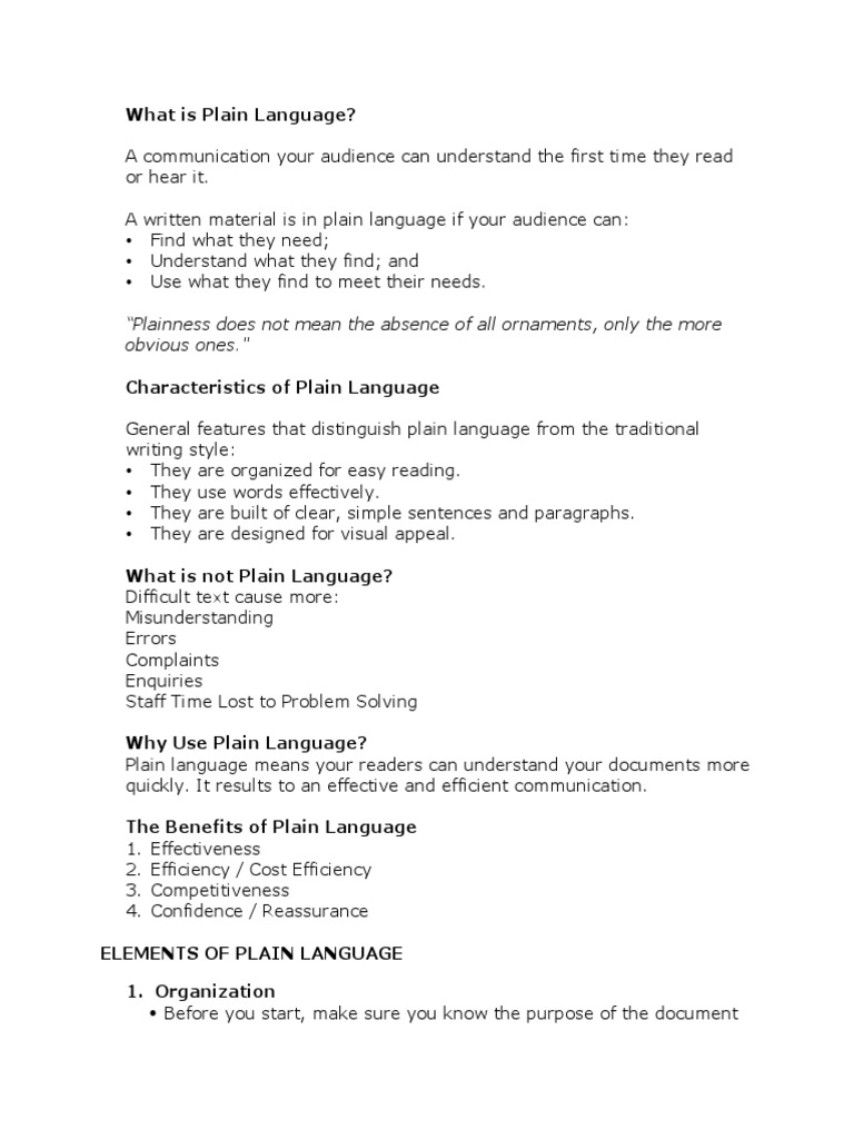 Plain Language | PDF | Plain Language | Jargon