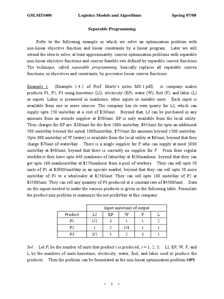 Separable Programming | PDF | Mathematical Optimization | Linear Programming