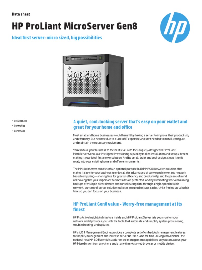 Data Sheet Microserver Gen8 Pdf Pdf Hewlett Packard Server