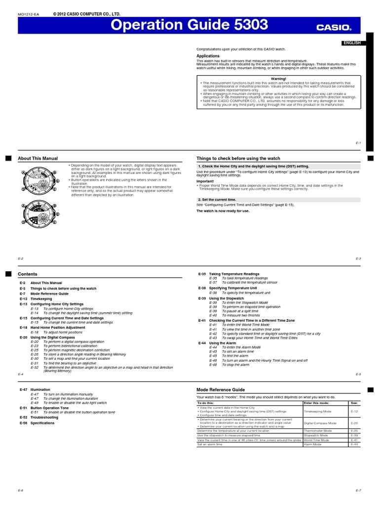 Casio Edifice ERA-200RBP-1AER User Manual | PDF | Daylight Saving Time ...