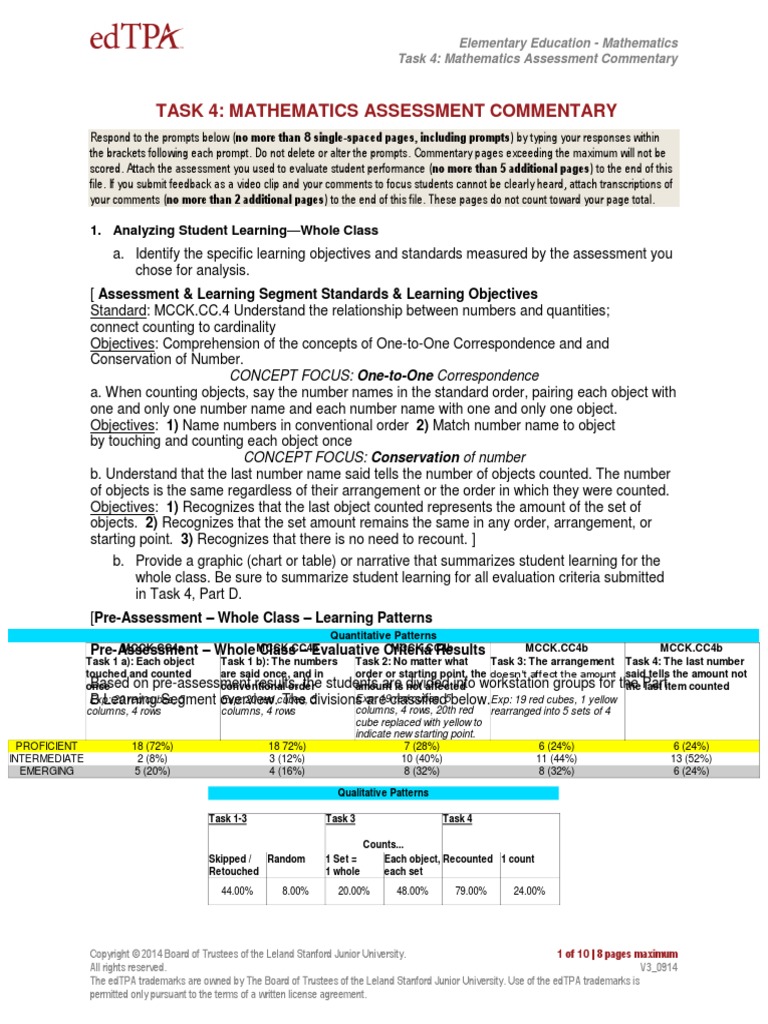 Task 4 - Part G - Math Assessment Commetary | PDF | Reading ...