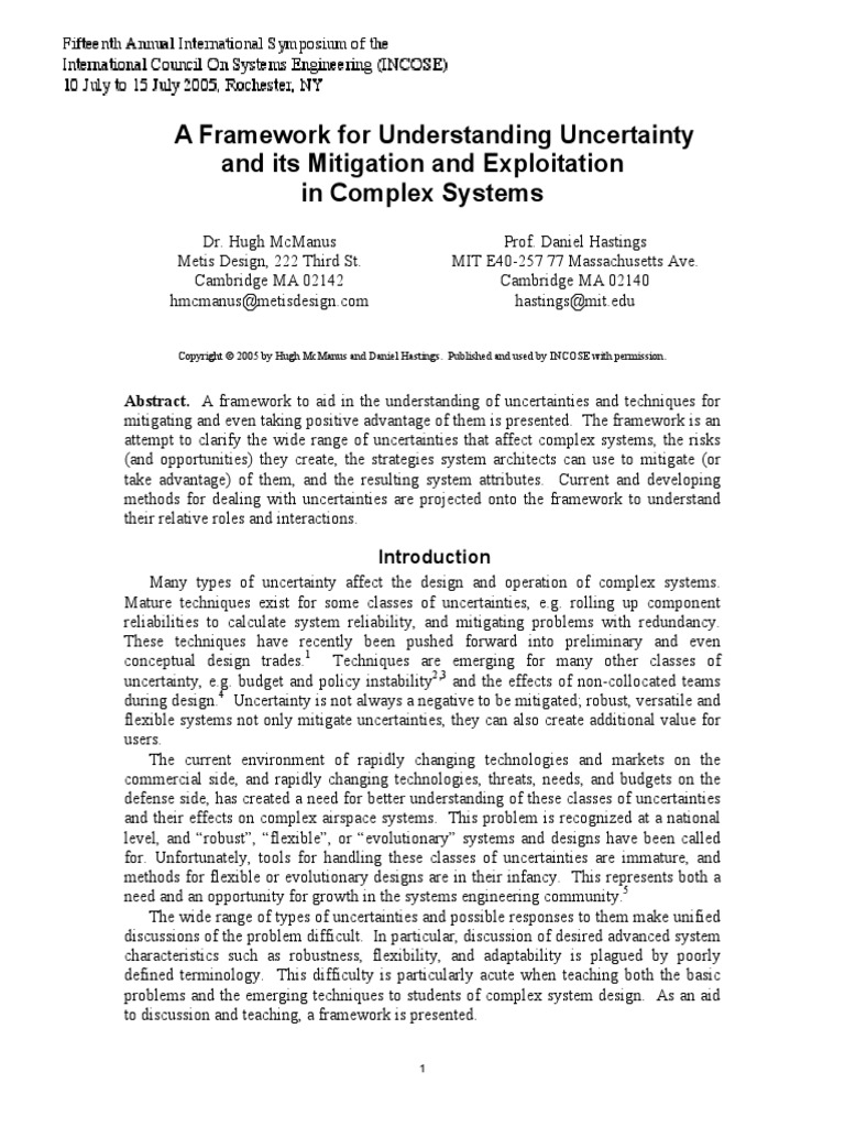 A Framework For Understanding Uncertainty and Its Mitigation and Exploitation in Complex Systems ...