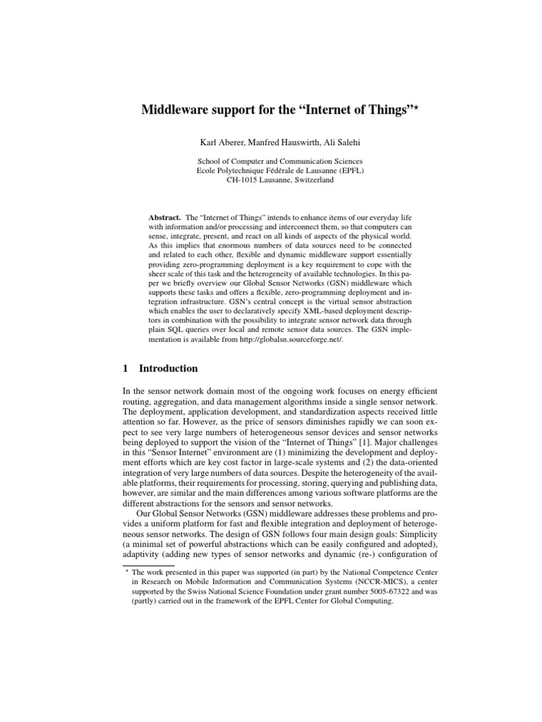 Middleware Support For The "Internet of Things" | PDF | Wireless Sensor ...