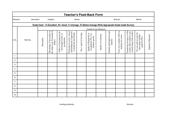 Teacher Feedback Evaluation Form | PDF