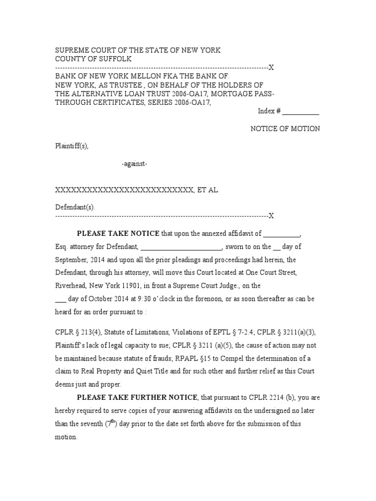 BONY Quiet Title Motion | Foreclosure | Mortgage Law