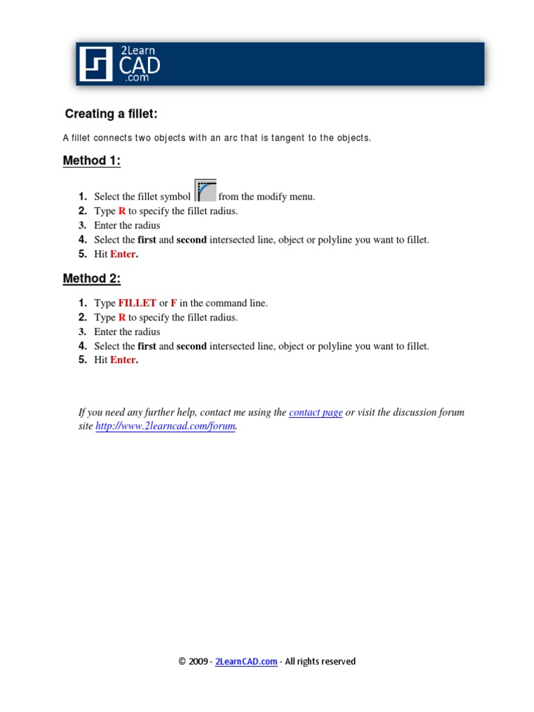 Creating A Fillet:: From The Modify Menu. To Specify The Fillet Radius ...