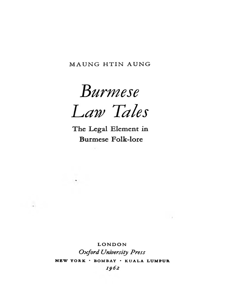 Htin Aung 1962 Burmese Law Tales Ocr Tu | PDF | Marriage | Divorce
