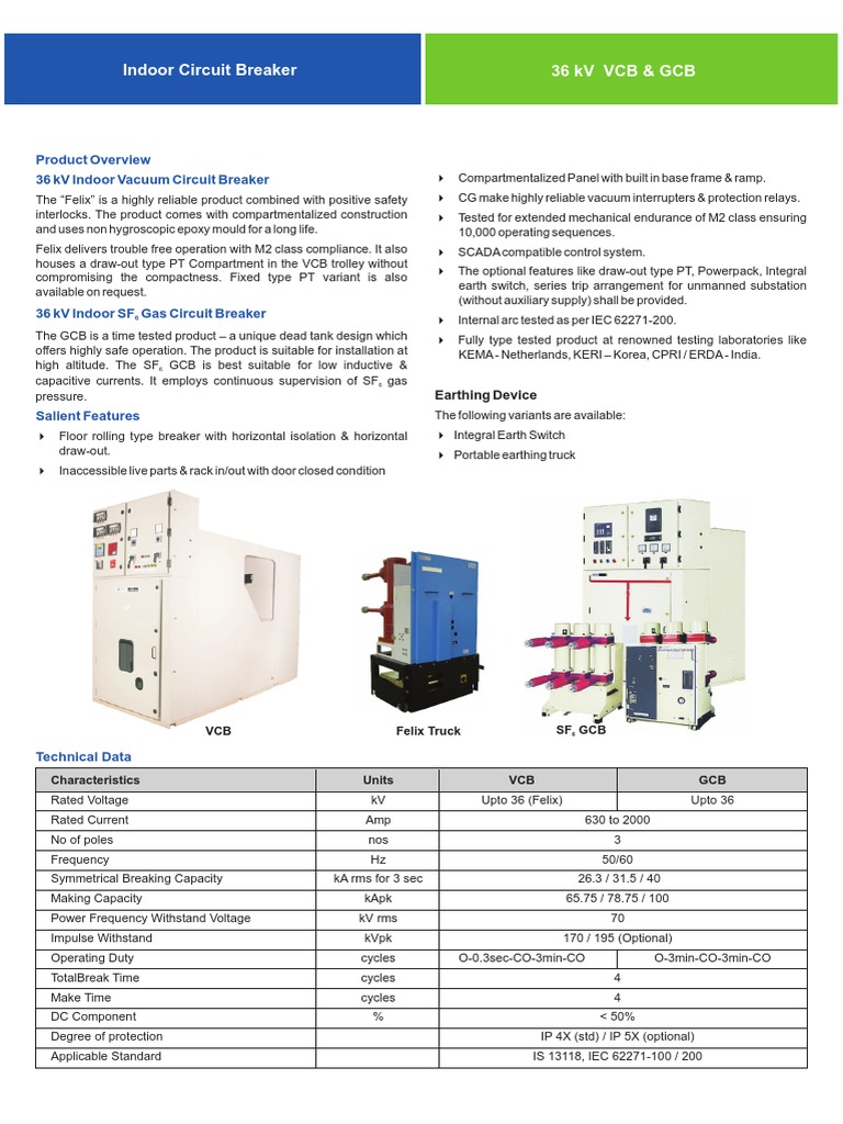36kV Indoor VCB & GCB Circuit Breakers | PDF | Components | Power ...