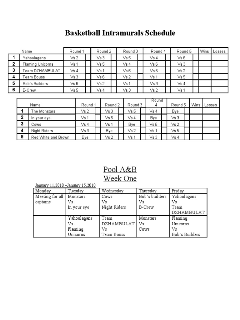 Basketball Intramurals Schedule | PDF | Sports