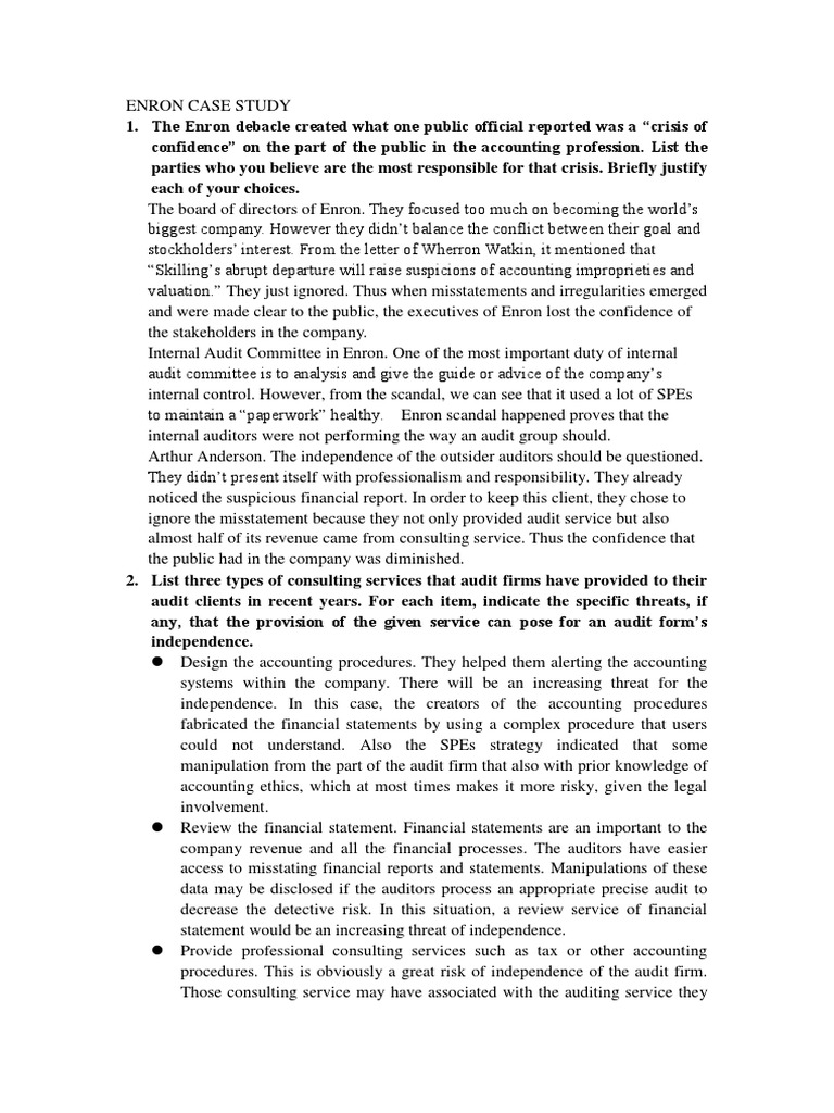 Enron Case Study | PDF | Financial Audit | Audit