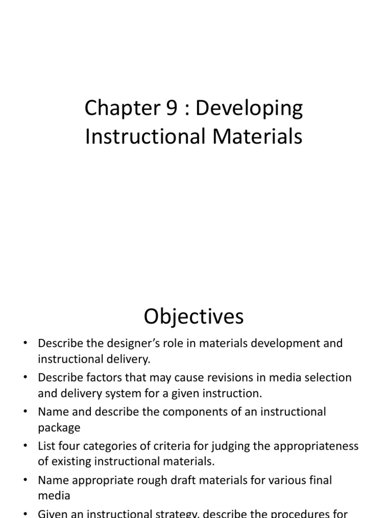 Dick and Carey Chapter 9 Developing Instructional Materials | PDF | Instructional Design ...