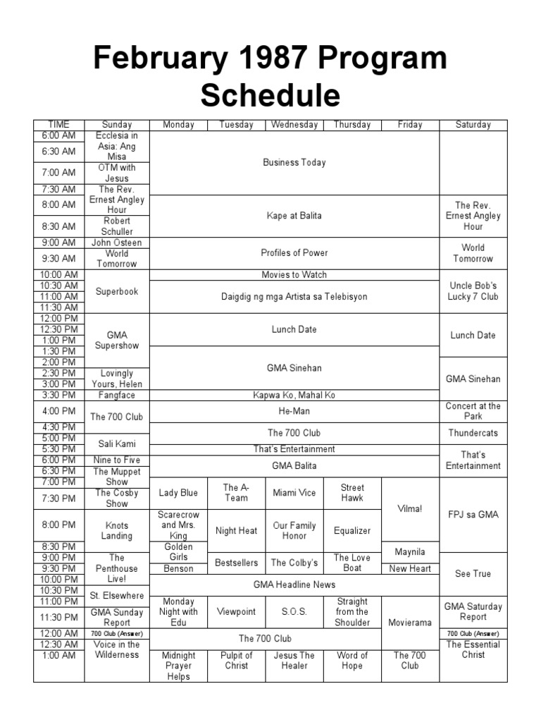 GMA-7 Program Schedule (February 1987) | PDF | Software Defined Radio ...