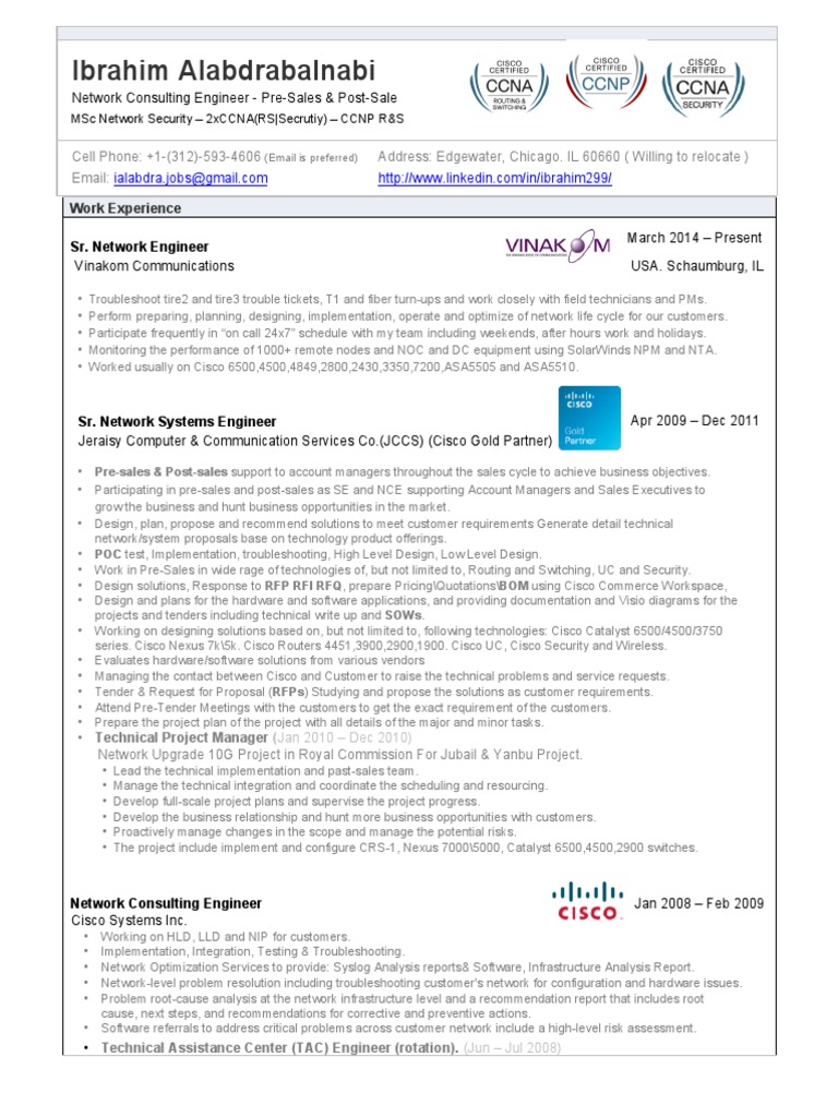 Resume v7.65 | PDF | Cisco Certifications | Computer Networking