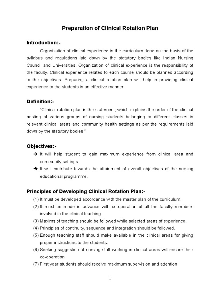Prepration of Clinical Rotation Plan | PDF | Nursing | Curriculum