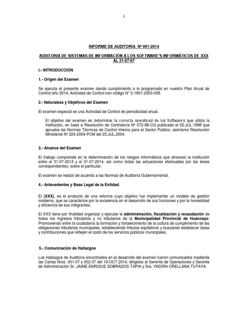 ejemplo informe de auditoria.pdf | Sistema de información | Software