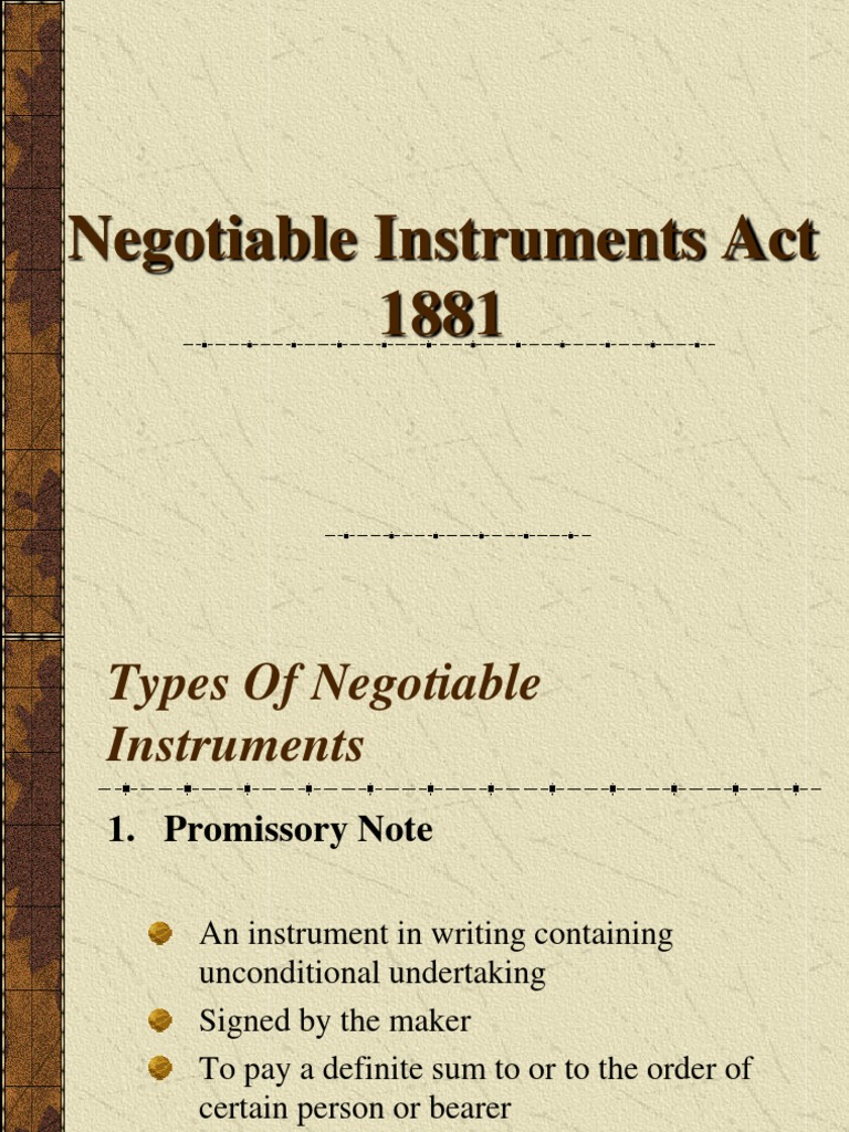 Negotiable Instruments Act 1881 | PDF | Negotiable Instrument | Cheque