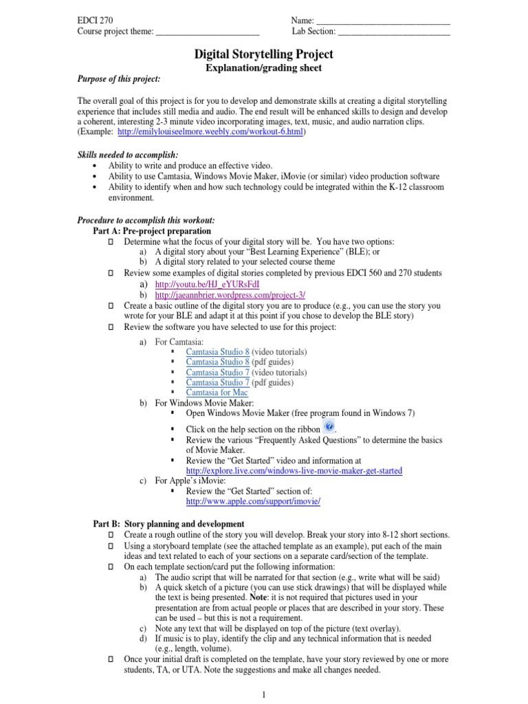 Digital Storytelling Project Explanation and Assessment Guide | PDF ...