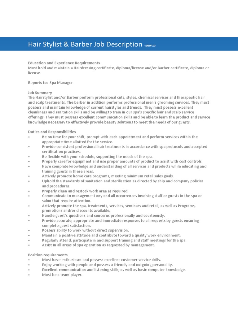 Barber and Hair Stylist Job Overview | PDF | Hairdresser | Health Treatment