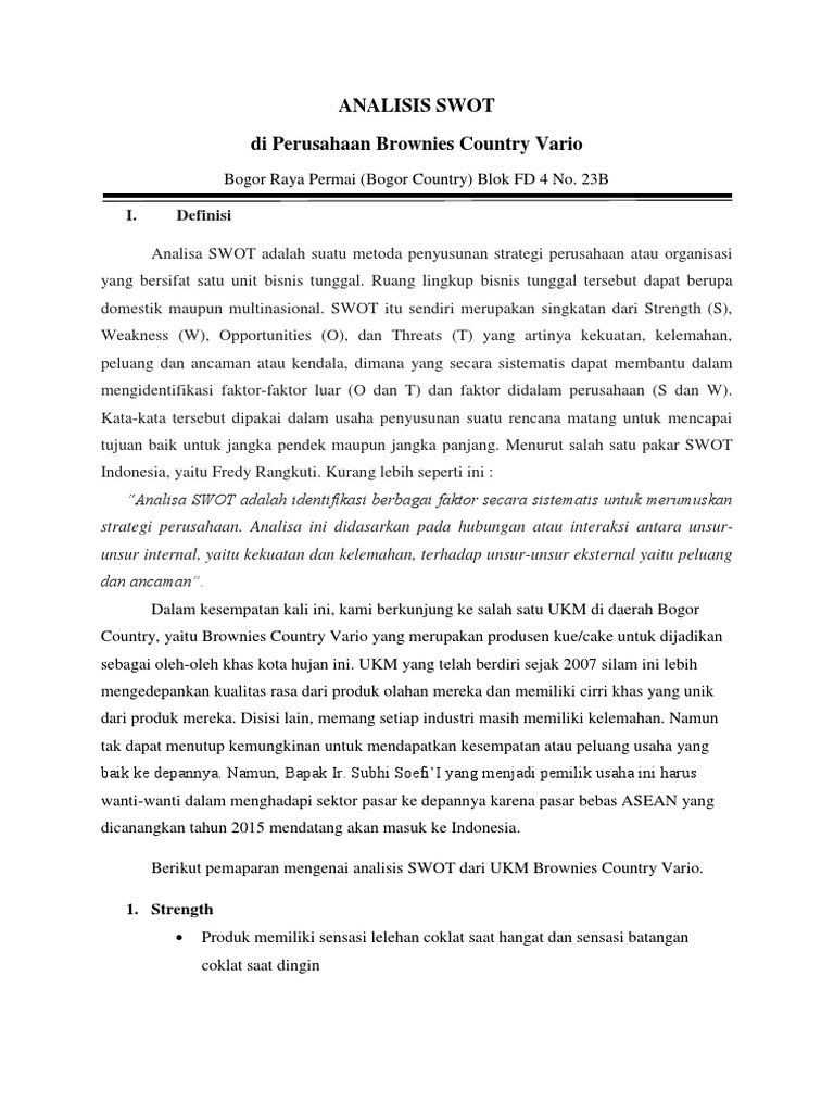 Laporan Analisis SWOT | PDF