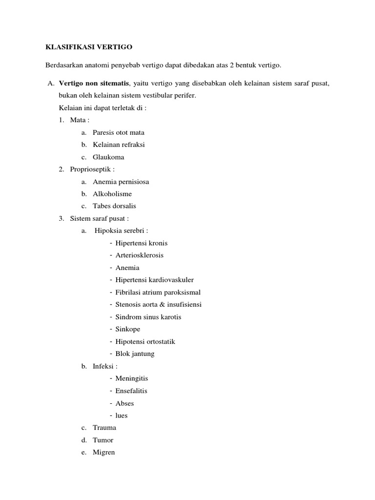 VERTIGO CLASSIFICATION | PDF