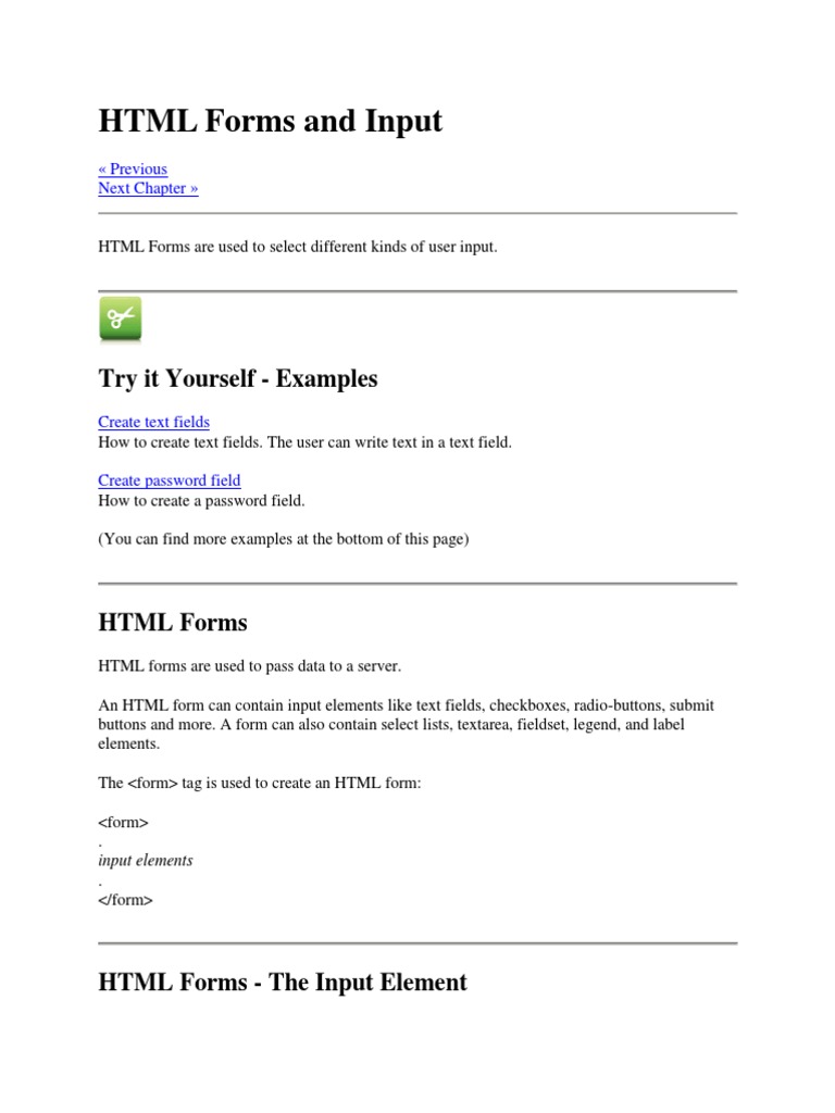 HTML Form Inputs | PDF | Html | Html Element