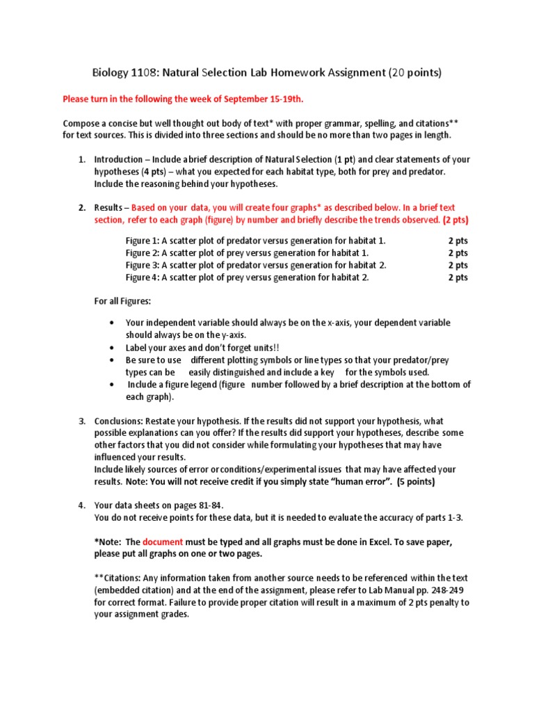 Natural Selection Lab Assignment Guide | PDF | Teaching Methods & Materials