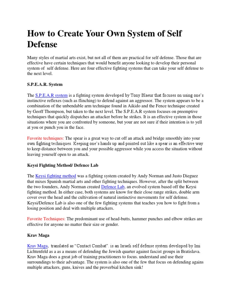 How To Create Your Own System of Self Defense | PDF | Krav Maga | Asian ...