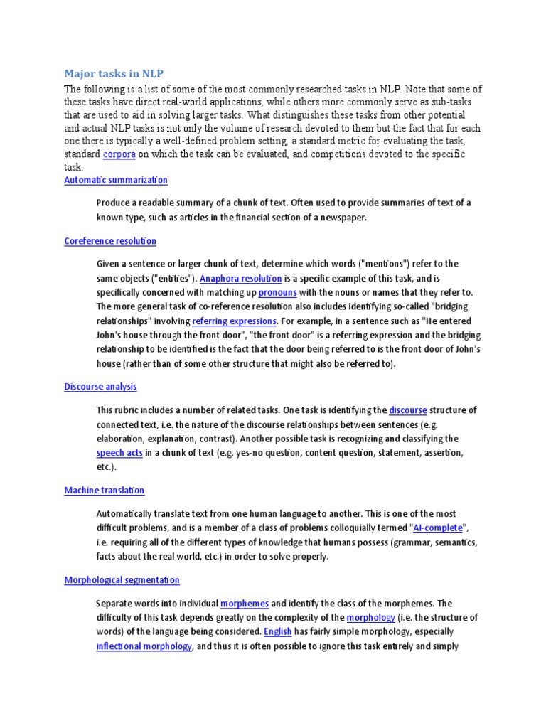 Tasks in NLP | PDF | Grammar | Applied Mathematics