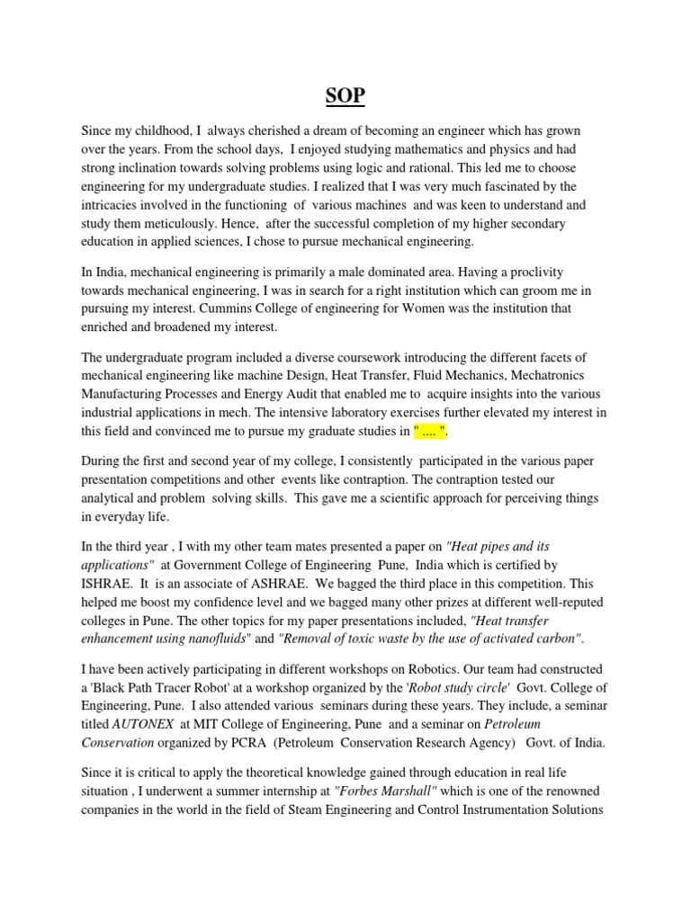 SOP | Download Free PDF | Engineering | Mechanical Engineering