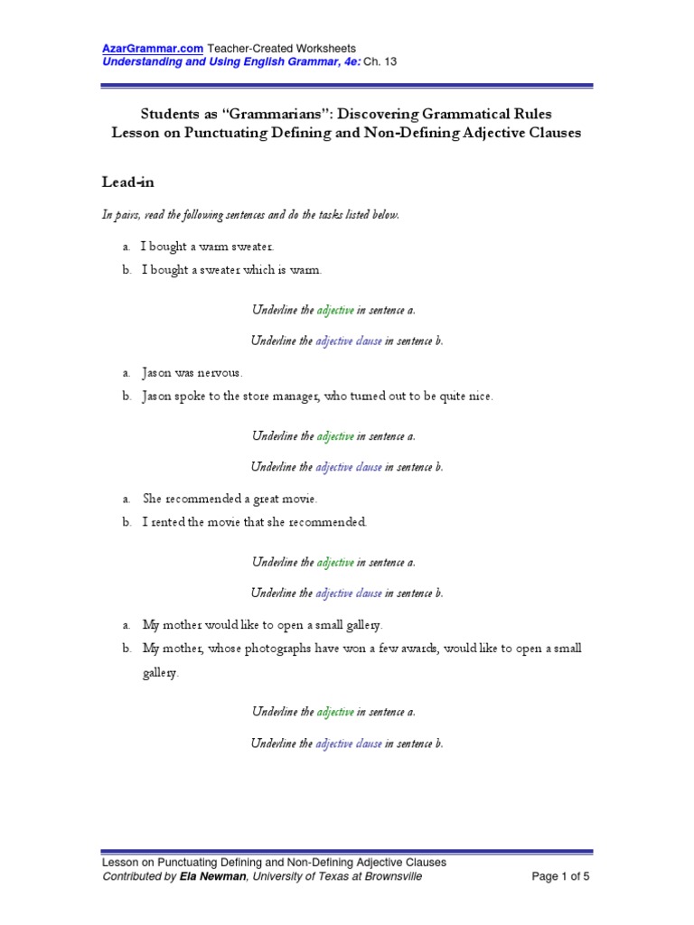 Relative Clauses Exercise Punctuation | PDF | Comma | English Grammar