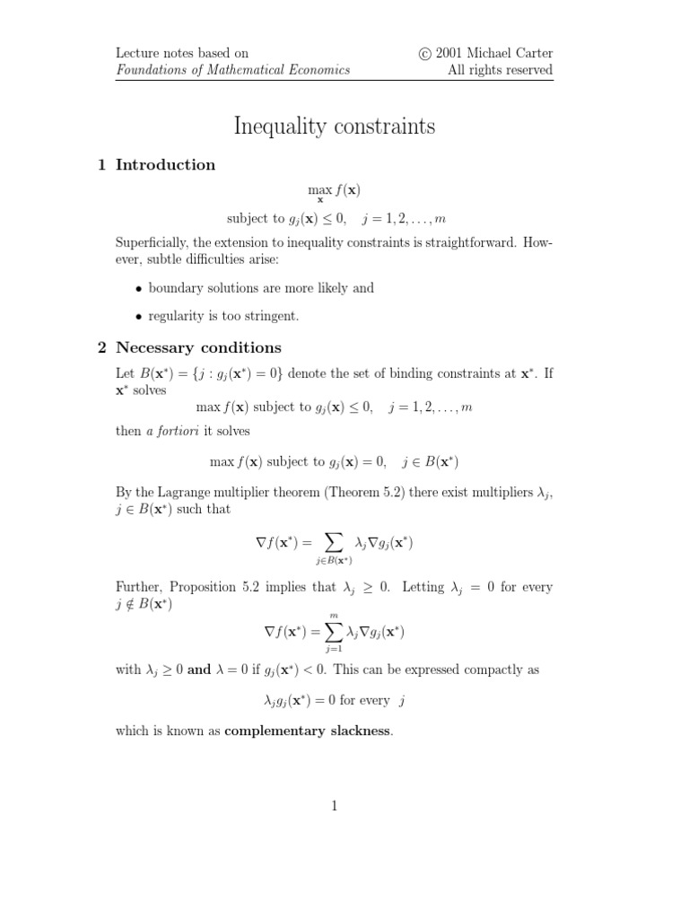 Inequality Constraints Pdf Mathematical And Quantitative Methods