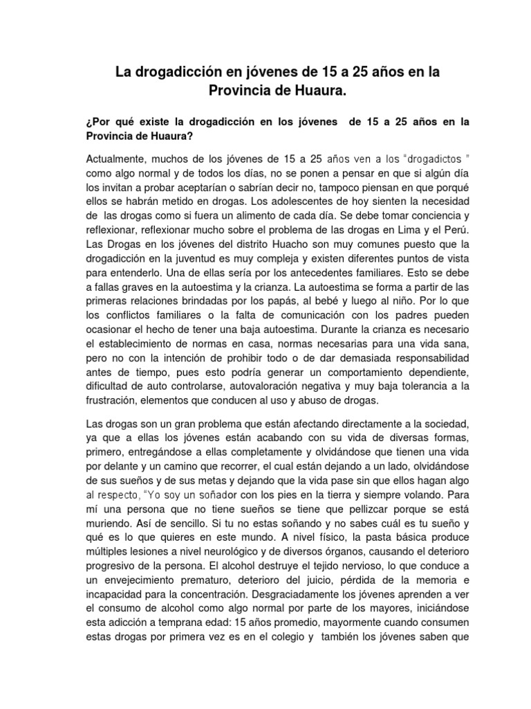 La Drogadicción en Jóvenes de 15 a 25 Años en La Provincia de Huaura | PDF | La dependencia de ...