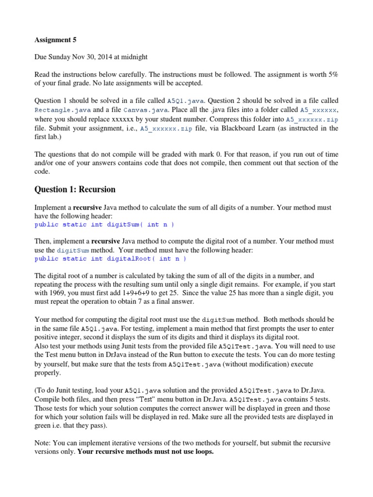 Question 1 Recursion Assignment 5 Pdf Class Computer Programming