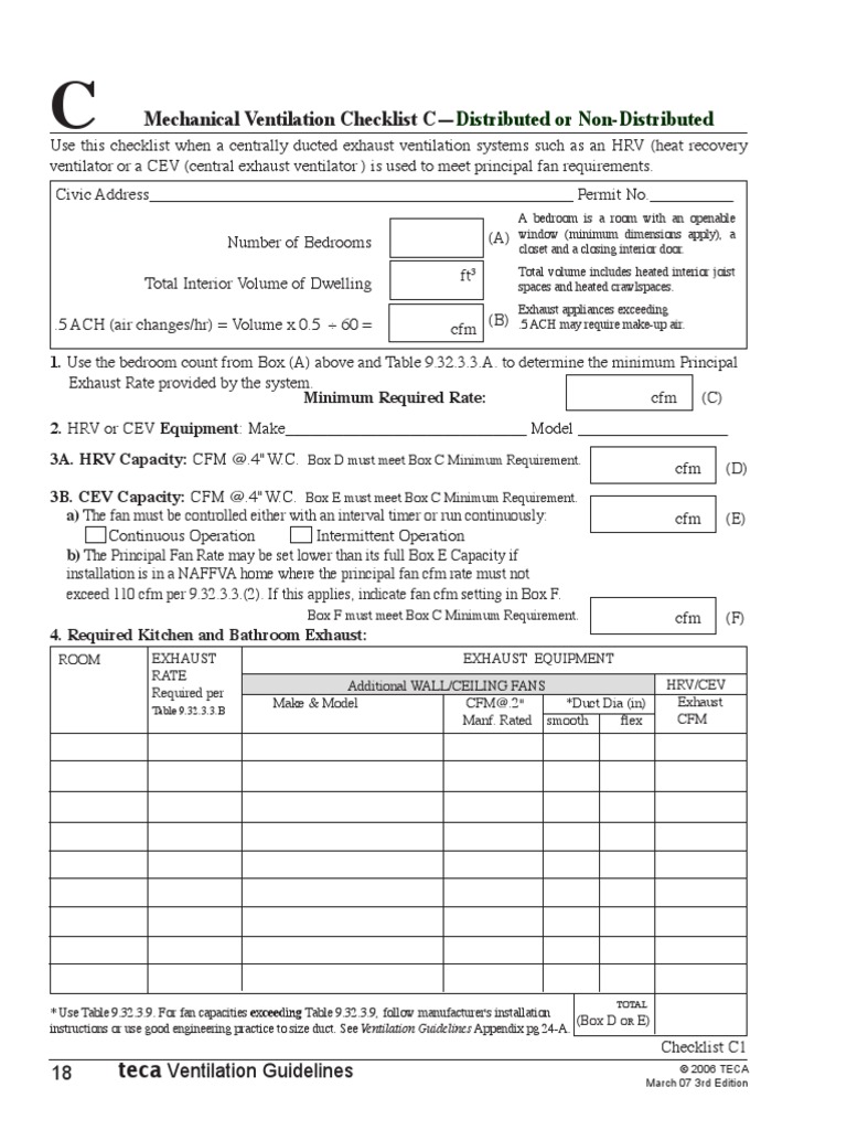 Mechanical Ventilation Checklist C-: Distributed or Non-Distributed ...