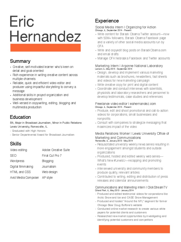 Eric Hernandez Resume | PDF | Editing | Social Media