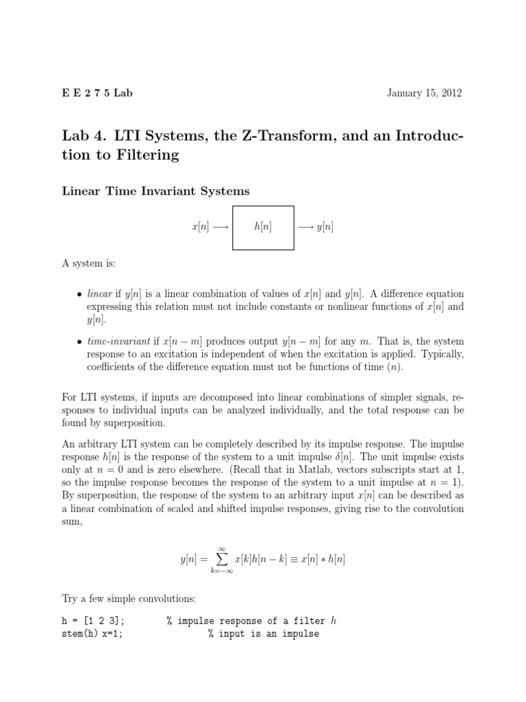 Lab 4. LTI Systems, The Z-Transform, and An Introduc-Tion To Filtering | PDF | Algorithms ...