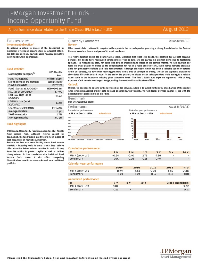Jpmorgan Investment Funds - Income Opportunity Fund: August 2013 | PDF ...
