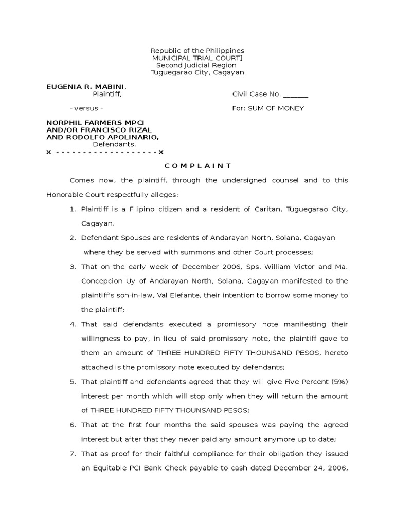 Collection For Sum of Money | PDF | Lawsuit | Social Institutions