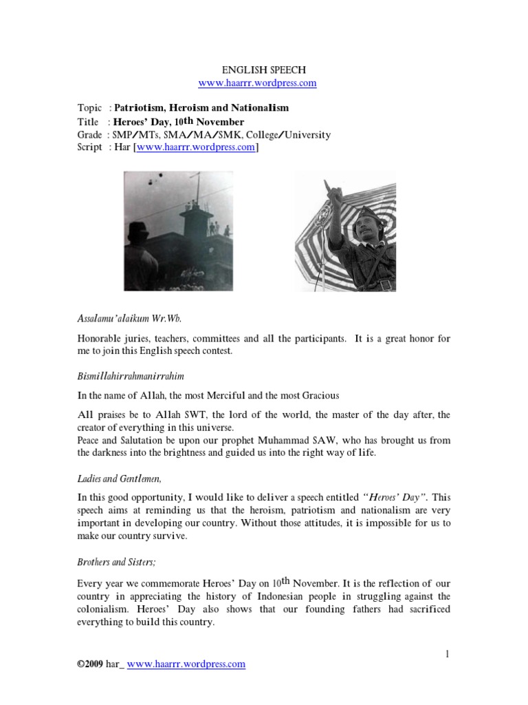 English Speech Heroes Day | PDF | Indonesia | Hero