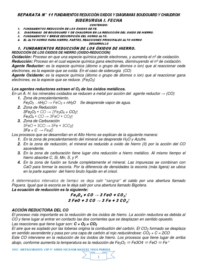 Separata #11 Fundamentos Reducción Oxidos y Diagramas Boudouard | PDF | Arrabio | Sólidos ...