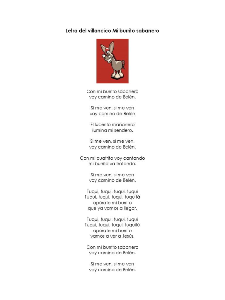 Mi Burrito Sabanero - Letra Del Villancico | PDF