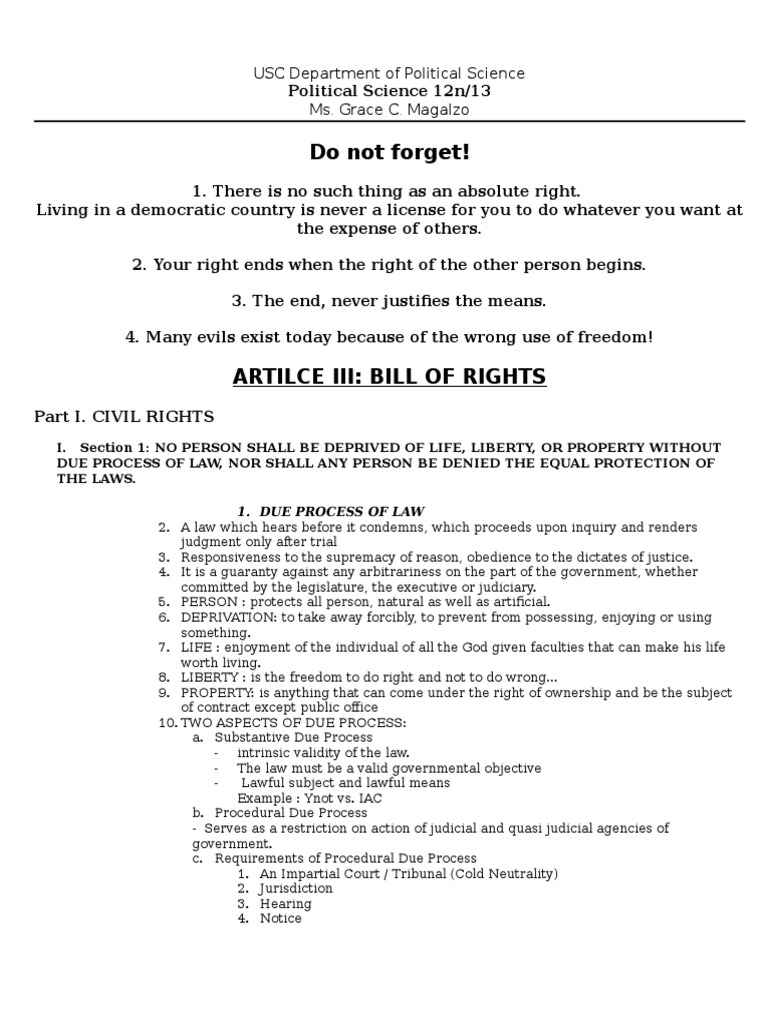 Handouts On Bill of Rights | PDF | Search And Seizure | Search Warrant