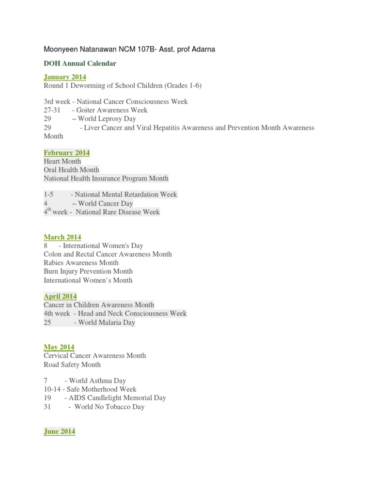 DOH Calendar | PDF | Preventive Healthcare | Cancer