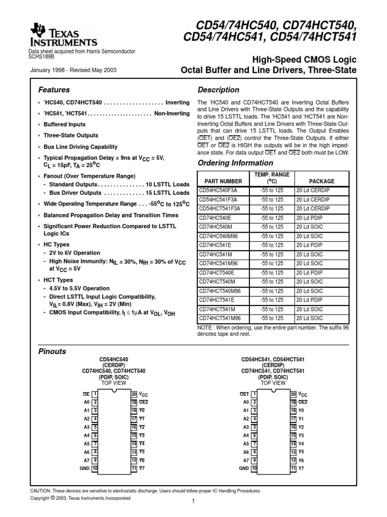 CD54/74HC540, CD74HCT540, CD54/74HC541, CD54/74HCT541: High-Speed CMOS ...