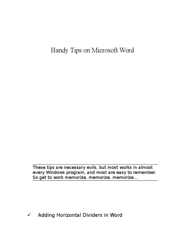 Handy Tips On Microsoft Word: Adding Horizontal Dividers in Word | PDF ...