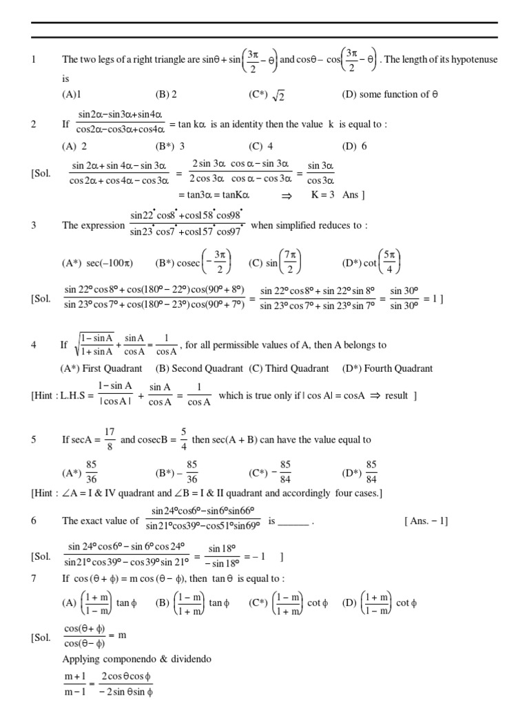 Question Paper Maths IIT | PDF | Sine | Lie Groups