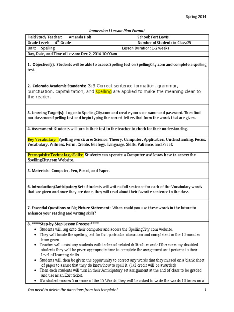 Lesson Spelling Plan | PDF | Homework | Communication