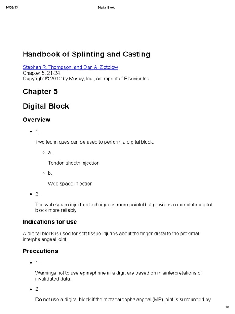 Digital Block | PDF | Injection (Medicine) | Syringe